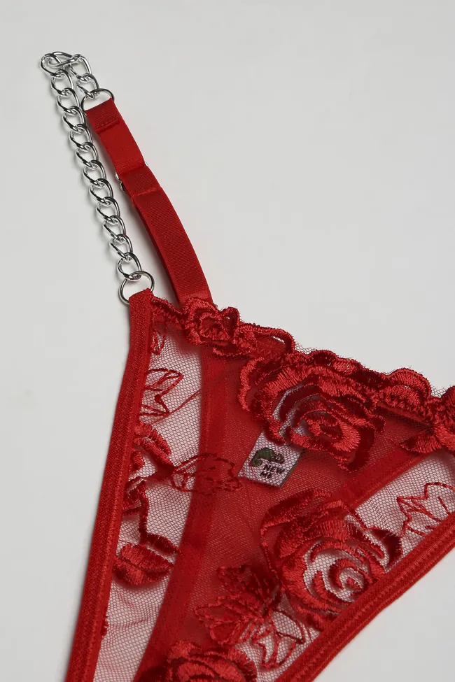 Red Lace Half-Coverage wired Matching Set - NEWME