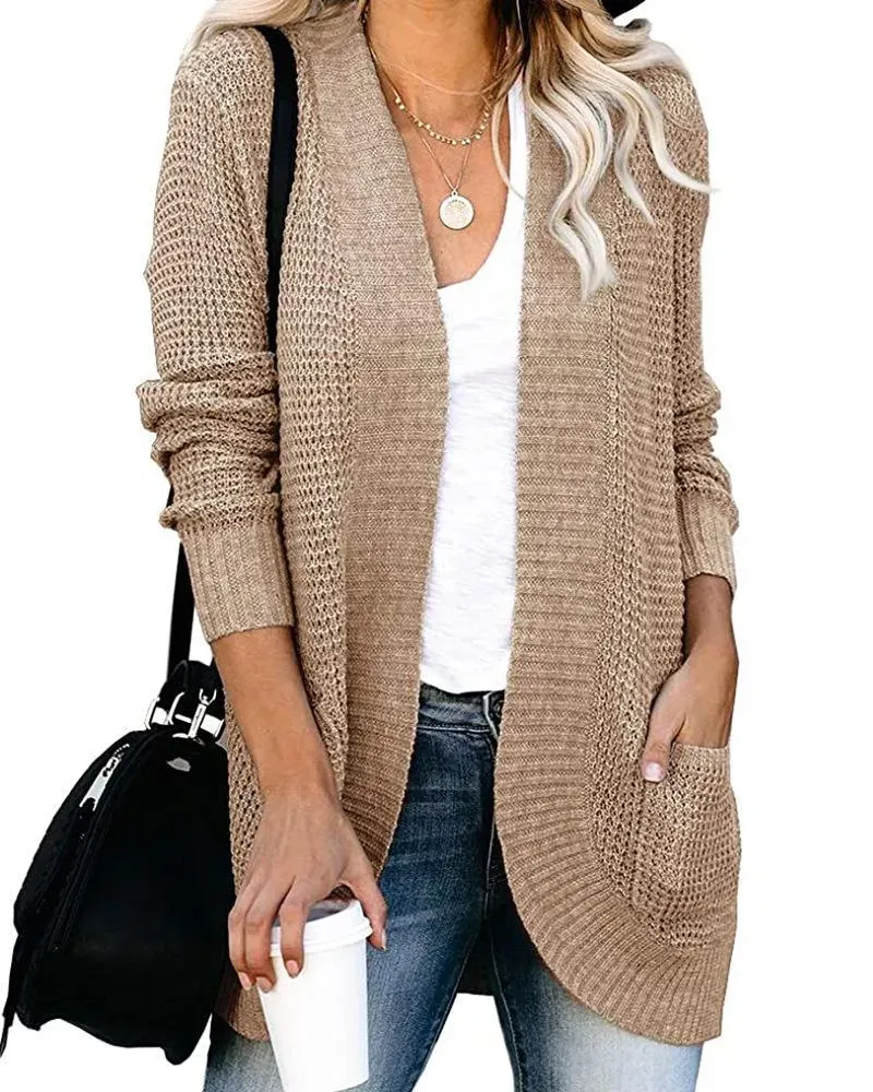 Beige Solid Open Placket Cardigan - NEWME