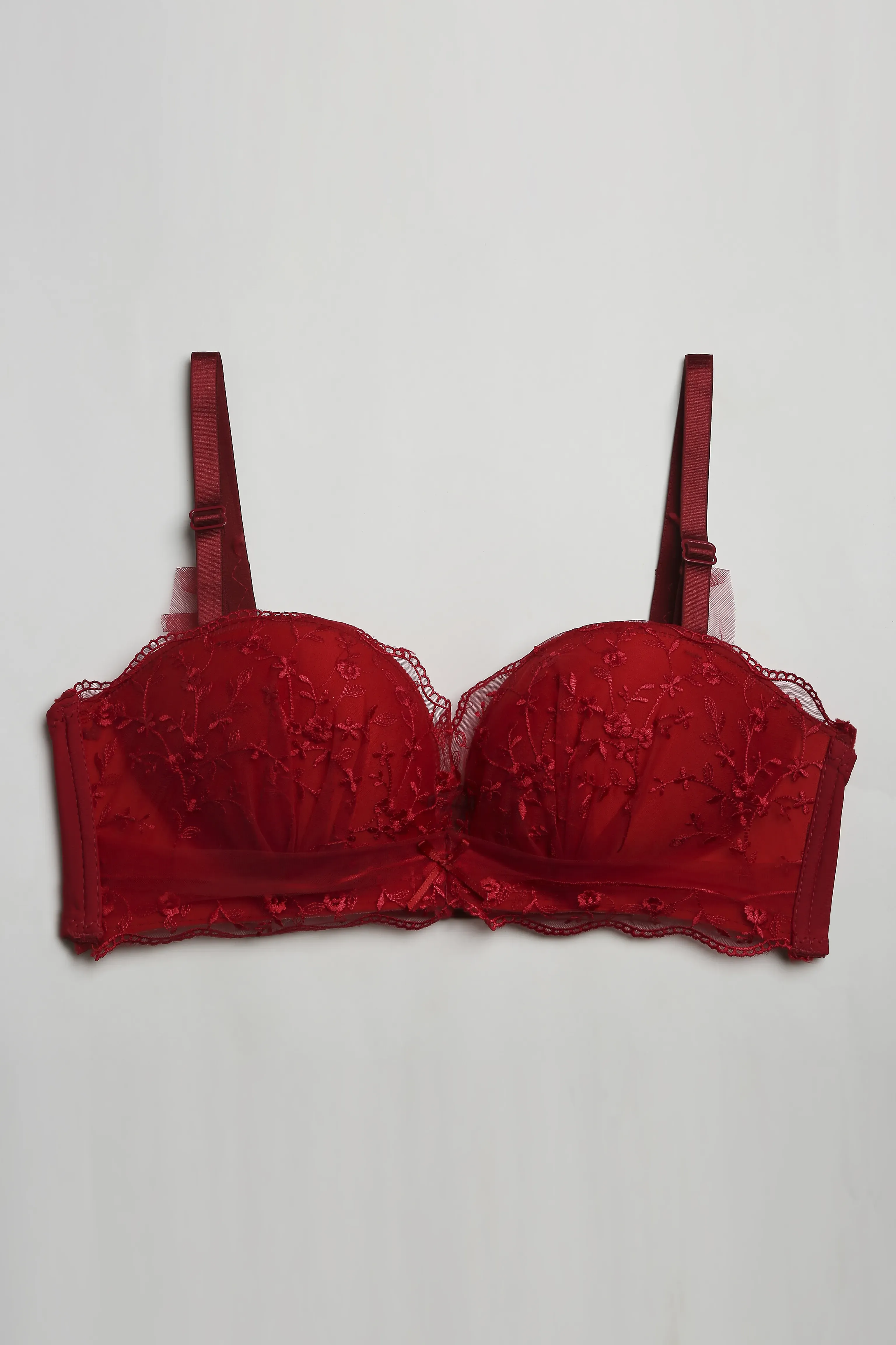 Red Solid Full-Coverage Regular wired back closure Bra - NEWME