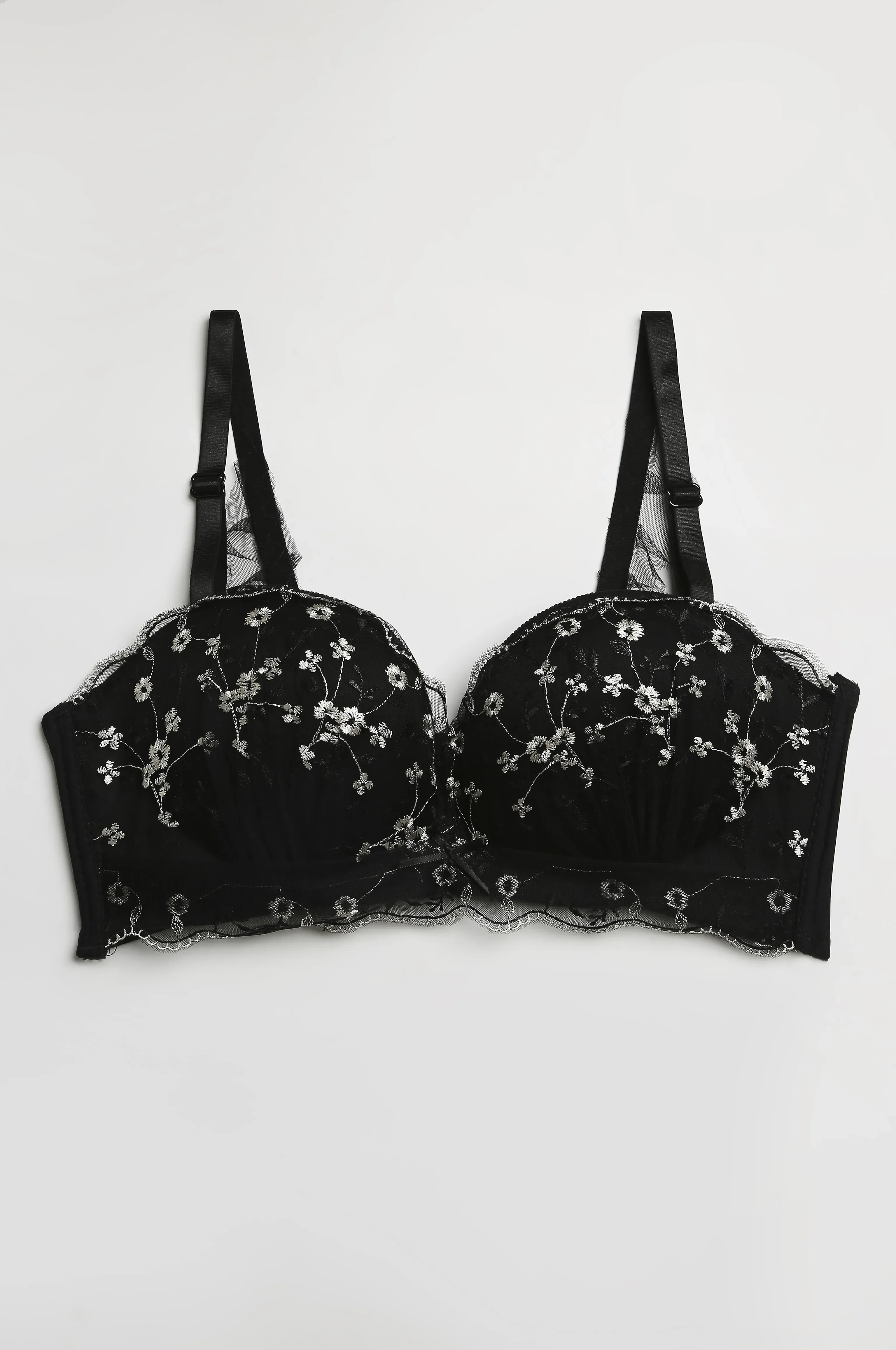 Black Floral Full-Coverage Regular wired back closure Bra - NEWME