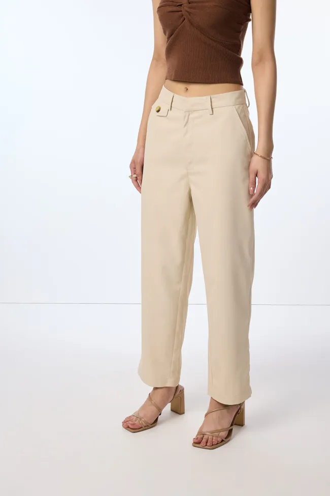 Cream Solid Straight Fit Trouser - NEWME