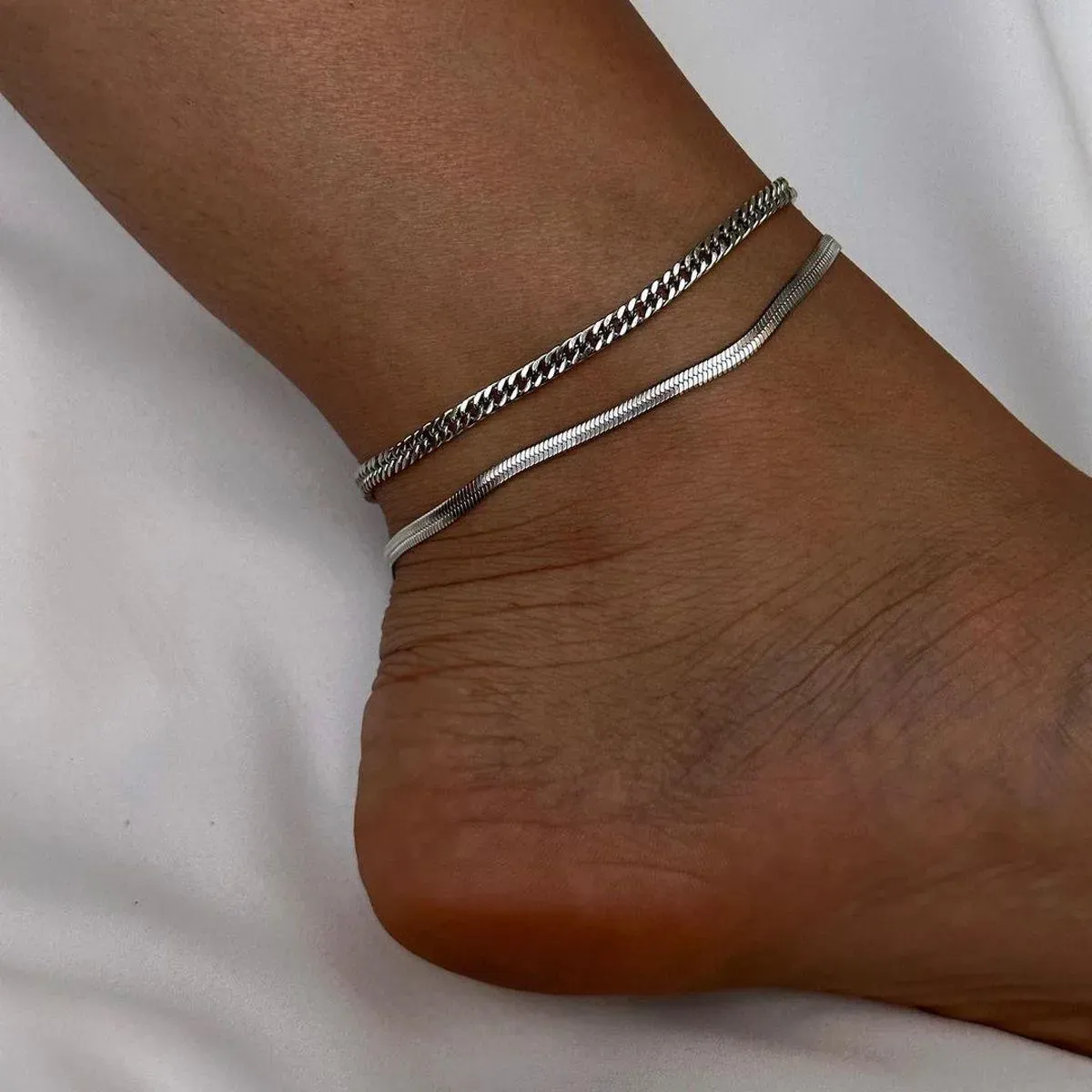 Silver Geometrical Imitation Anklet Set - NEWME