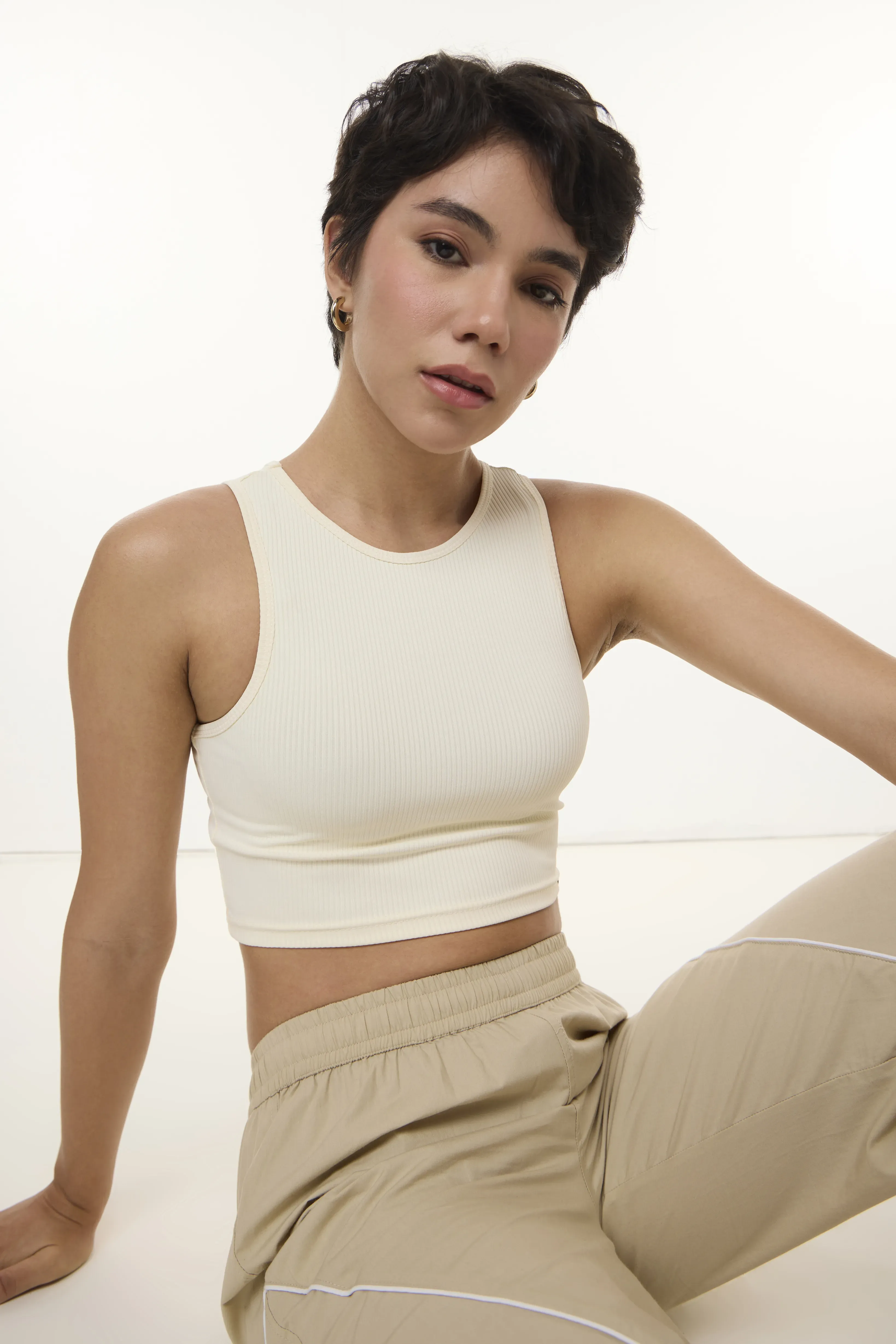 Off-White Solid Cropped Top - NEWME