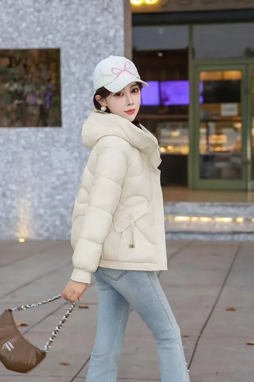 Beige Solid Puffer Hooded Jacket - NEWME