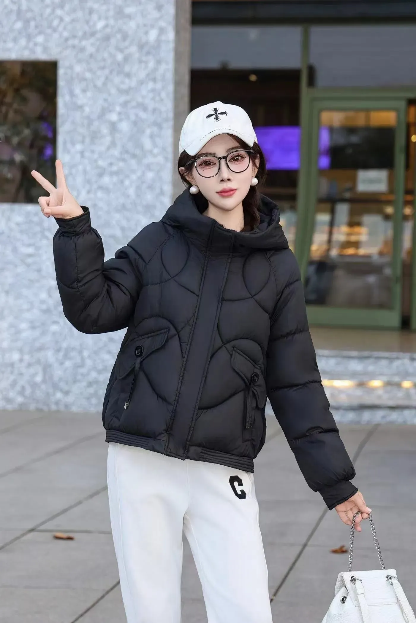 Black Solid Puffer Hooded Jacket - NEWME