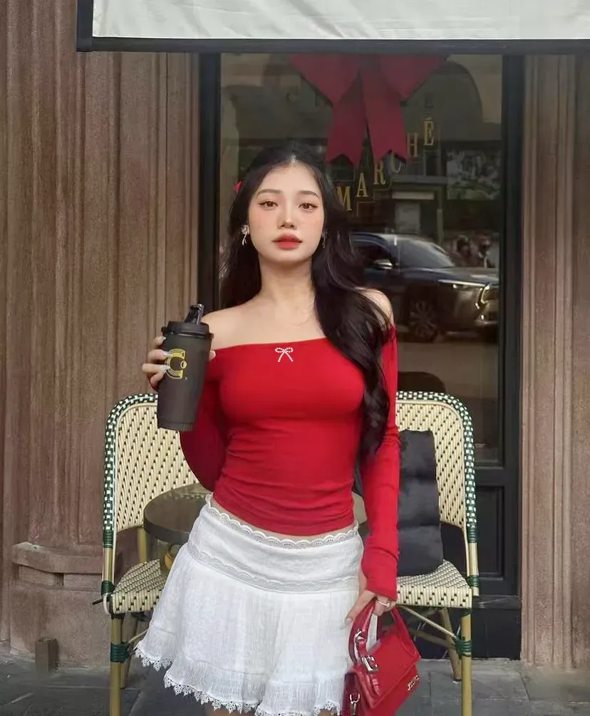 Red Solid Off Shoulder Top - NEWME