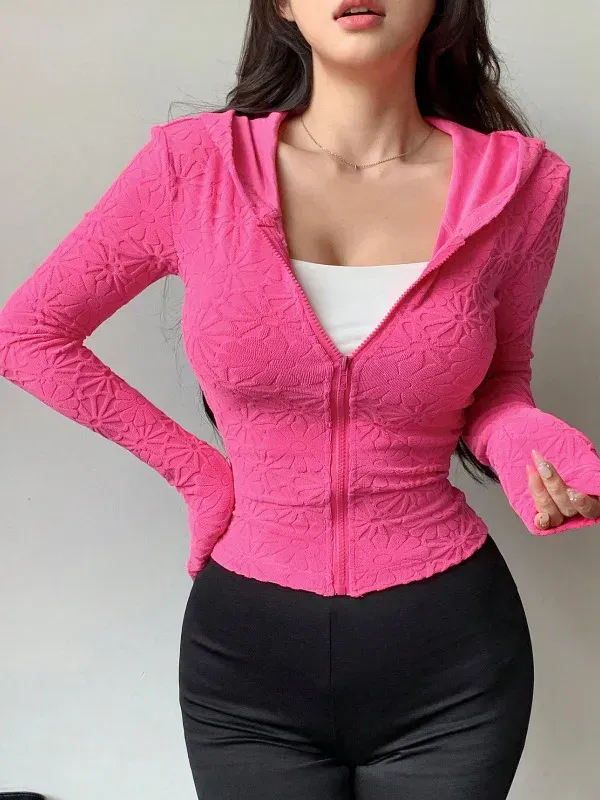 Fuchsia Textured Fitted Hooded Jacket - NEWME