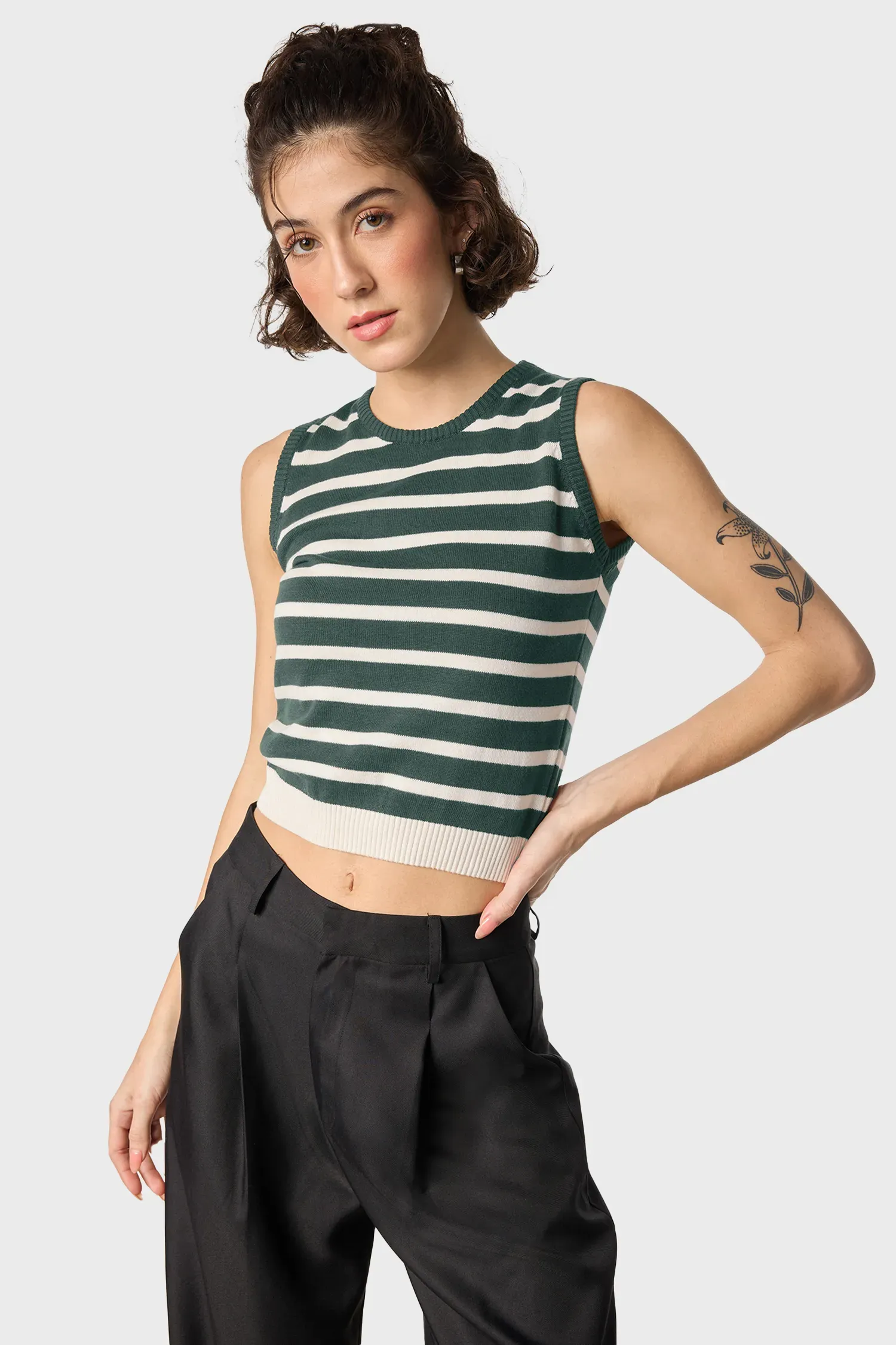 Dark Green Striped Tank Top - NEWME