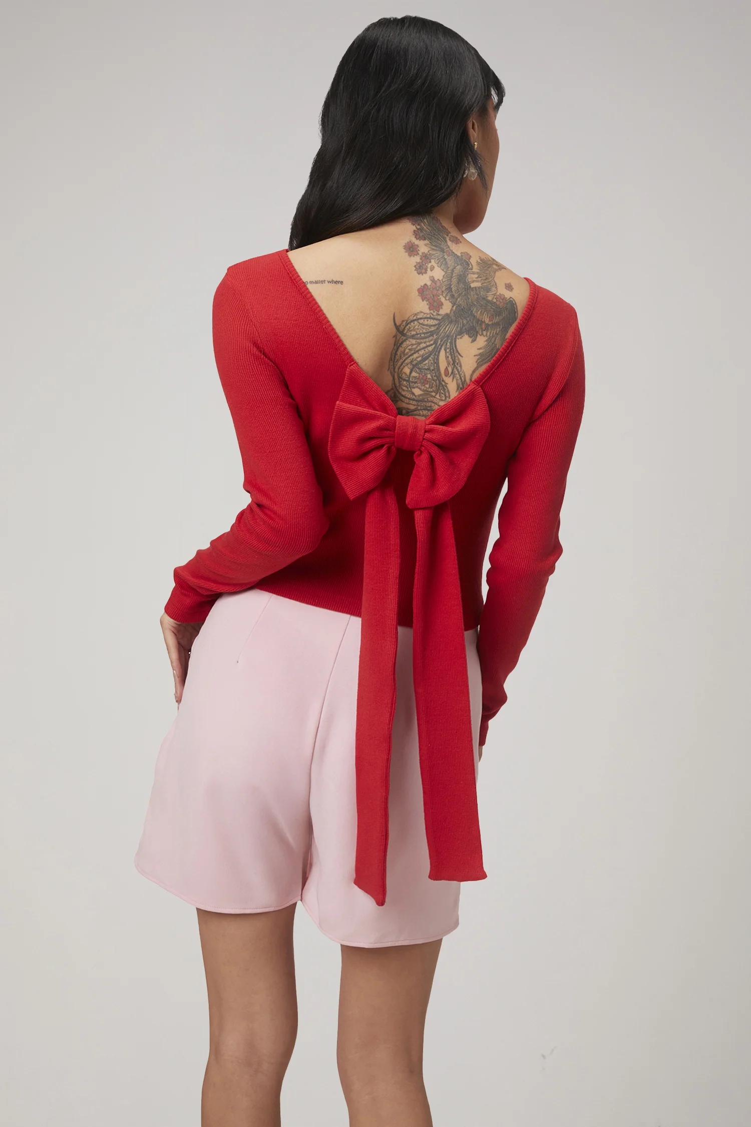 Red Solid Bow Detail Top - NEWME