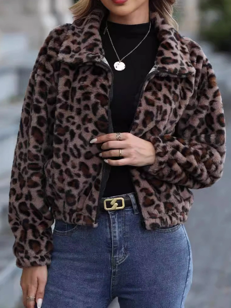 Brown Leopard Fur Jacket - NEWME