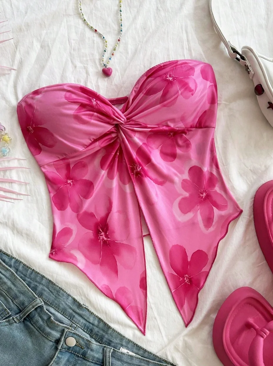 Dark Pink Floral High Low Top - NEWME