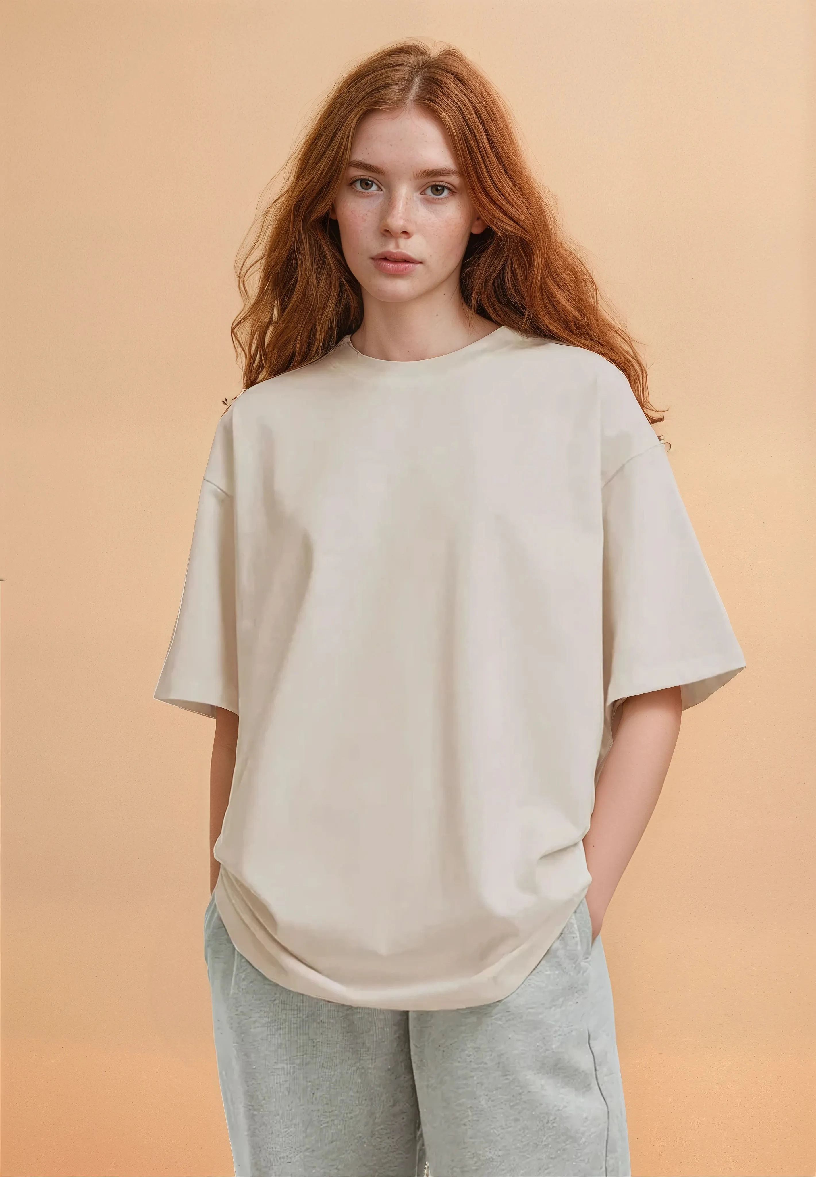 Cream Solid Oversized Tshirt - NEWME