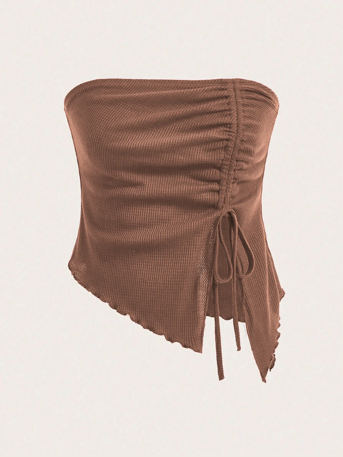 Brown Ruched Asymmetric Tube Top - NEWME