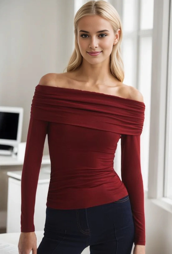 Maroon Gathered Off Shoulder Top - NEWME