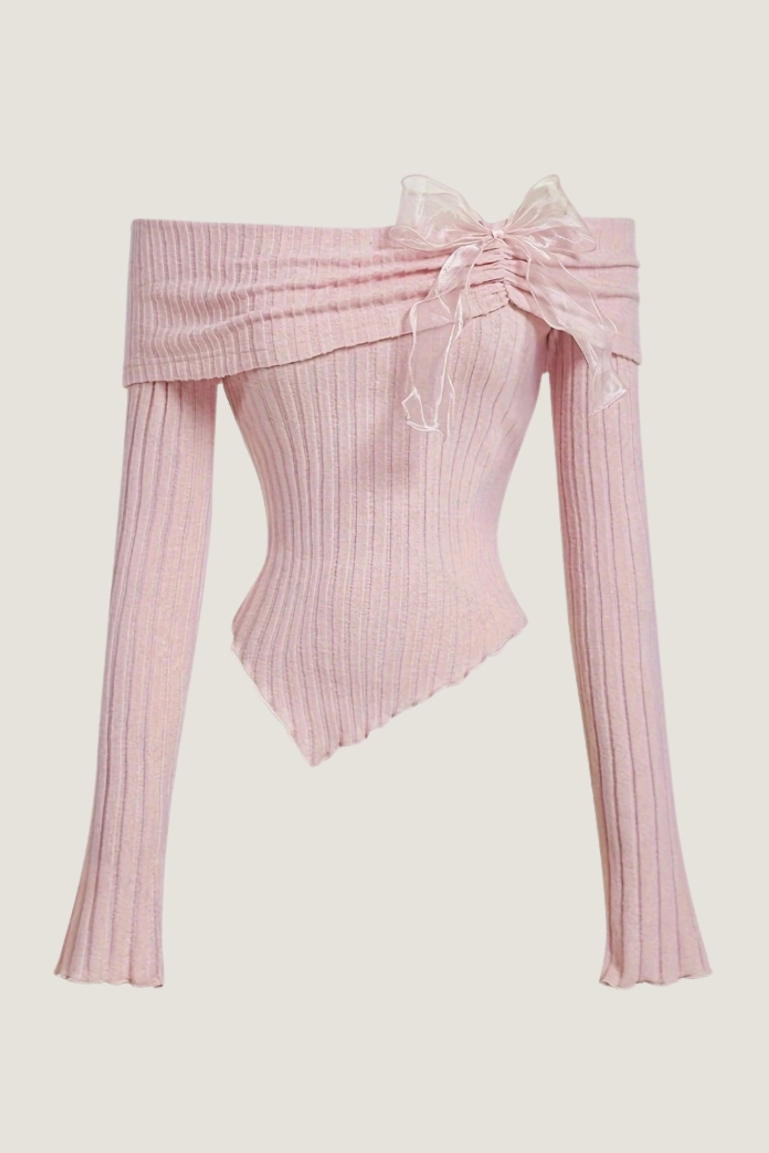 Light Pink Ribbed Bardot Top - NEWME