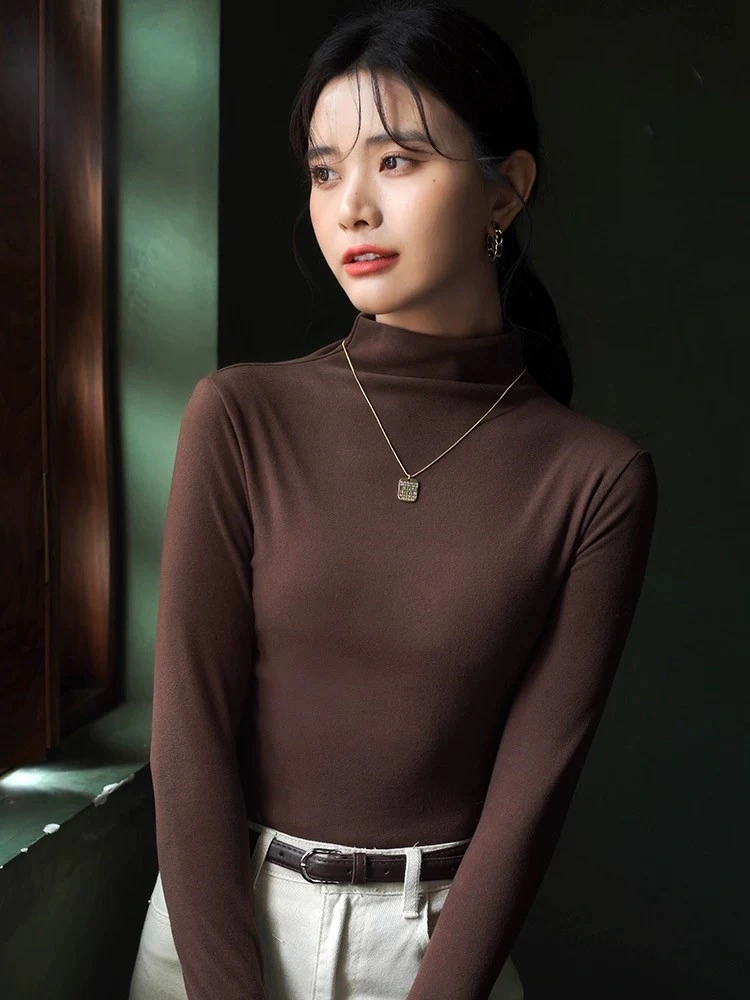 Solid Turtle Neck Pullover Top - NEWME