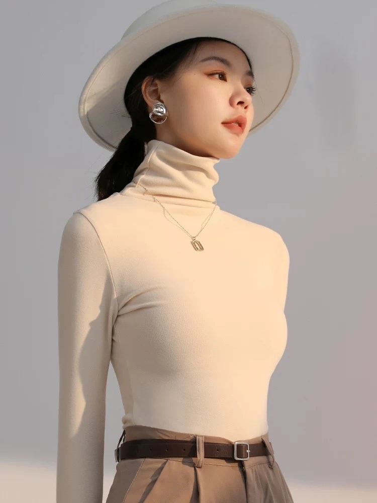 Solid Turtle Neck Pullover Top - NEWME