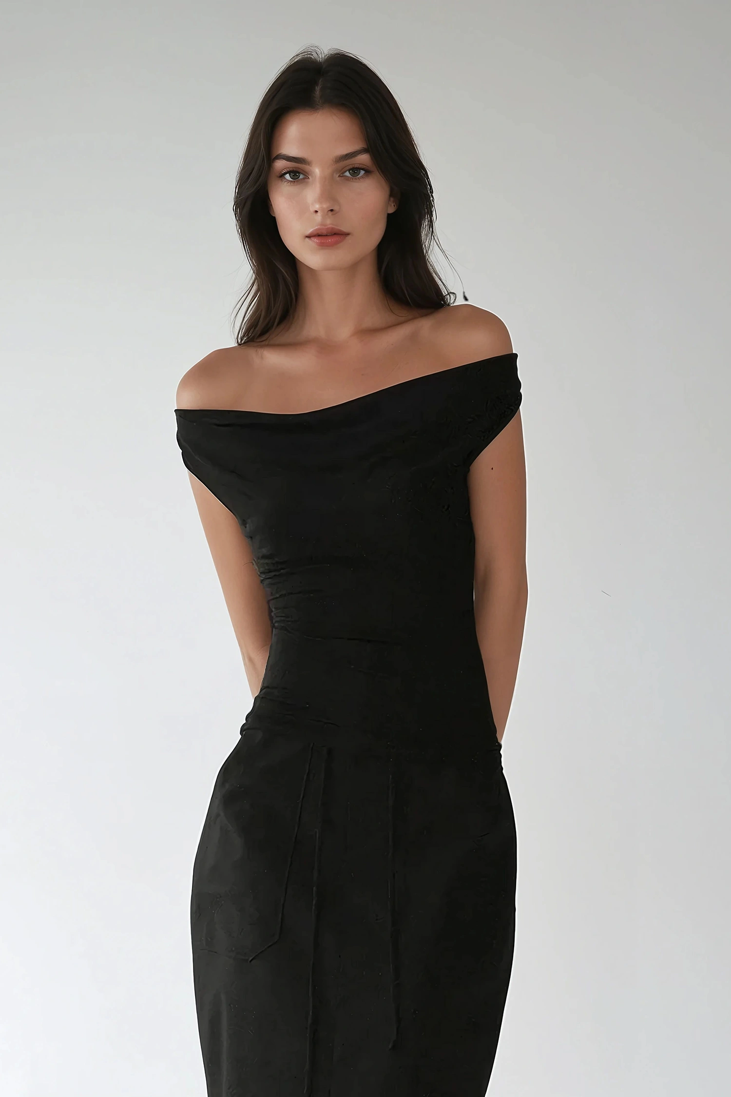 Black Off Shoulder Fitted Top - NEWME
