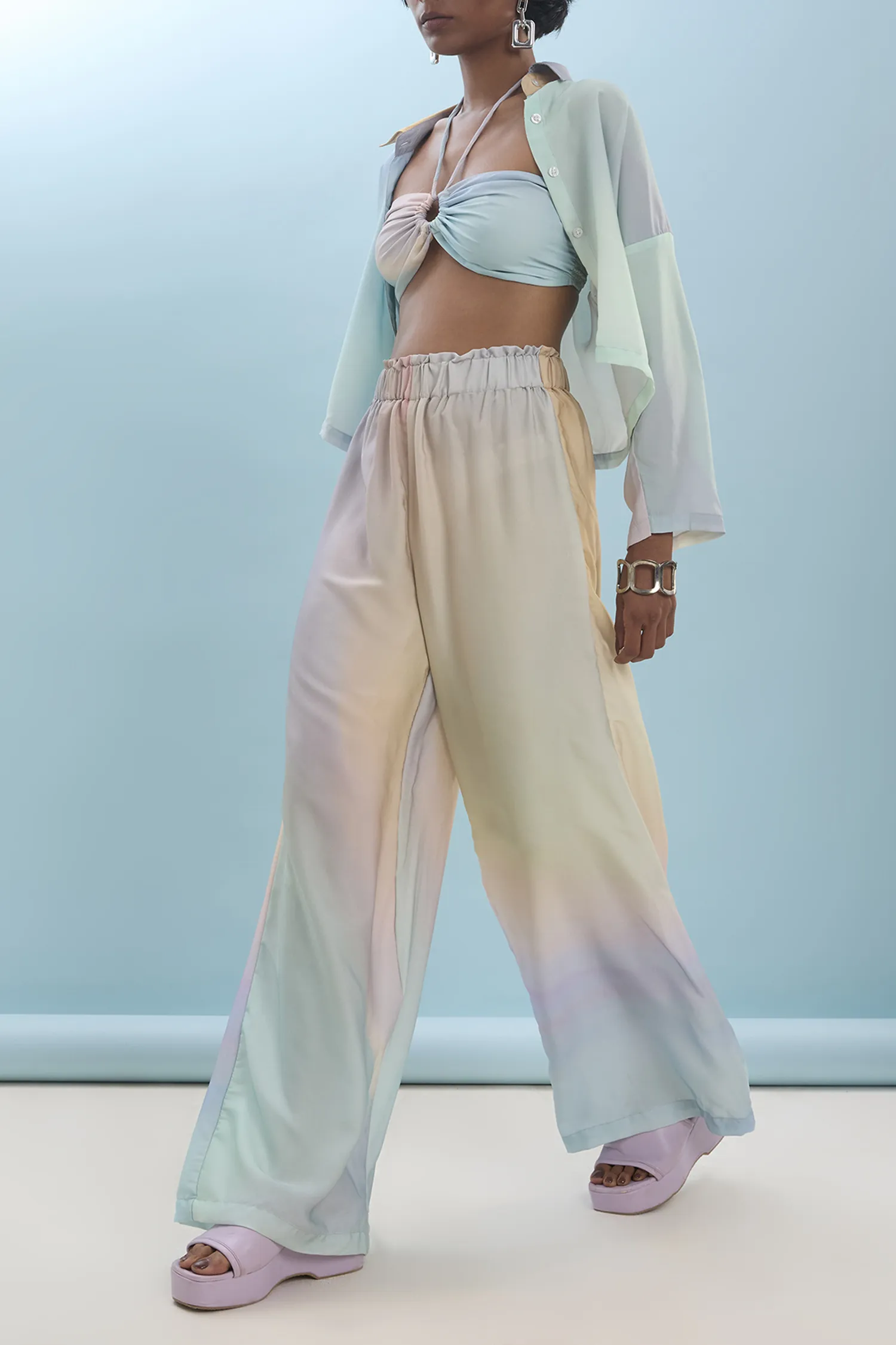 Bralette Top With Cropped Shirt And Trouser - NEWME