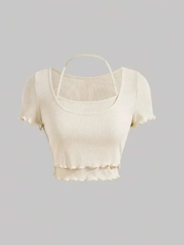 Cream Solid Crop Top - NEWME