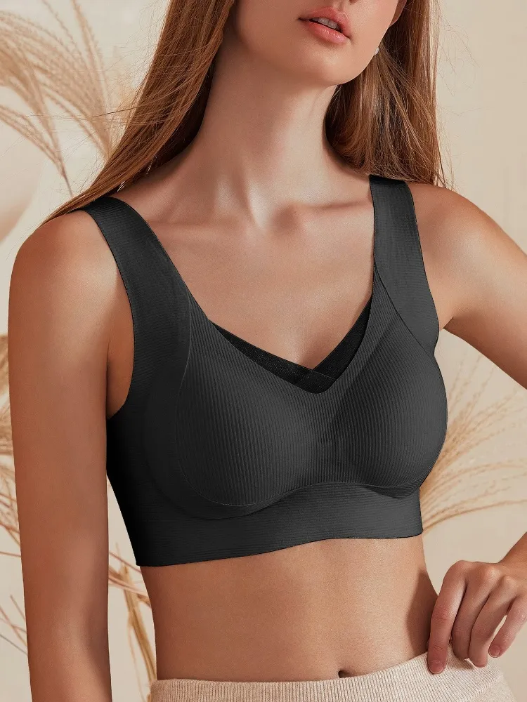 Black Solid Slip On Bra - NEWME