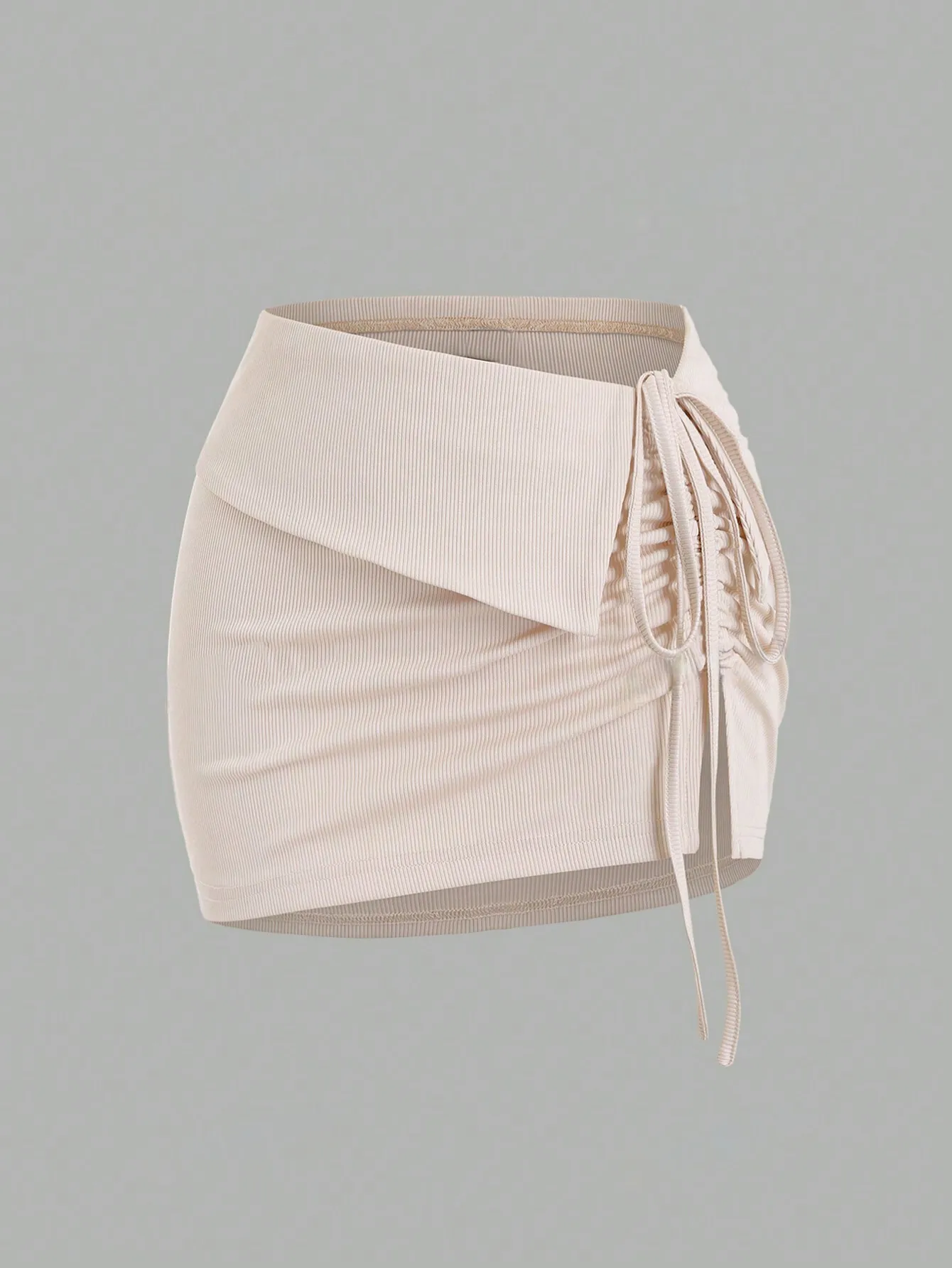 Beige Ruched Micro Mini Skirt - NEWME