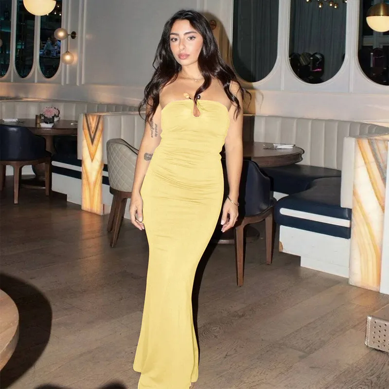 Yellow Bodycon Maxi Dress - NEWME