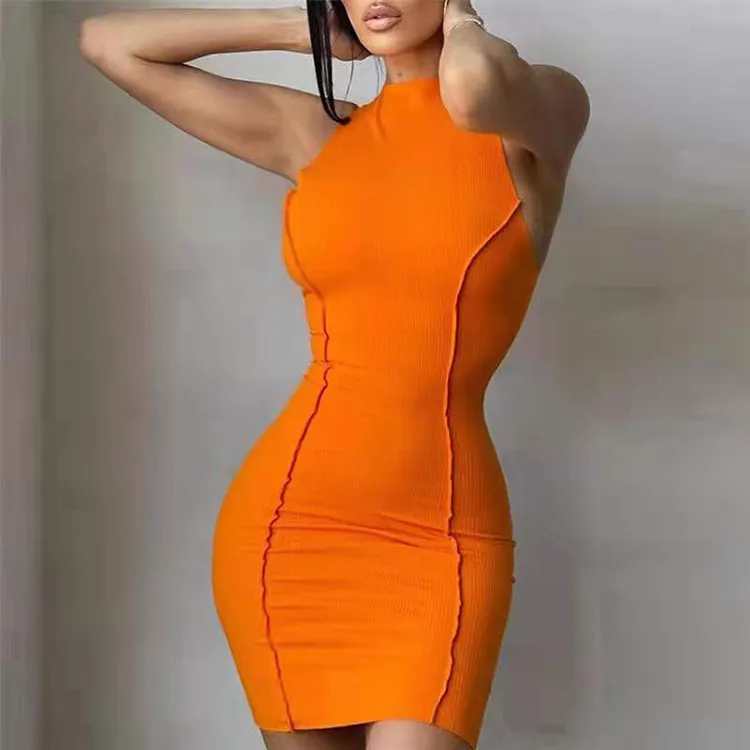 Orange Textured Bodycon Micro Mini Dress - NEWME