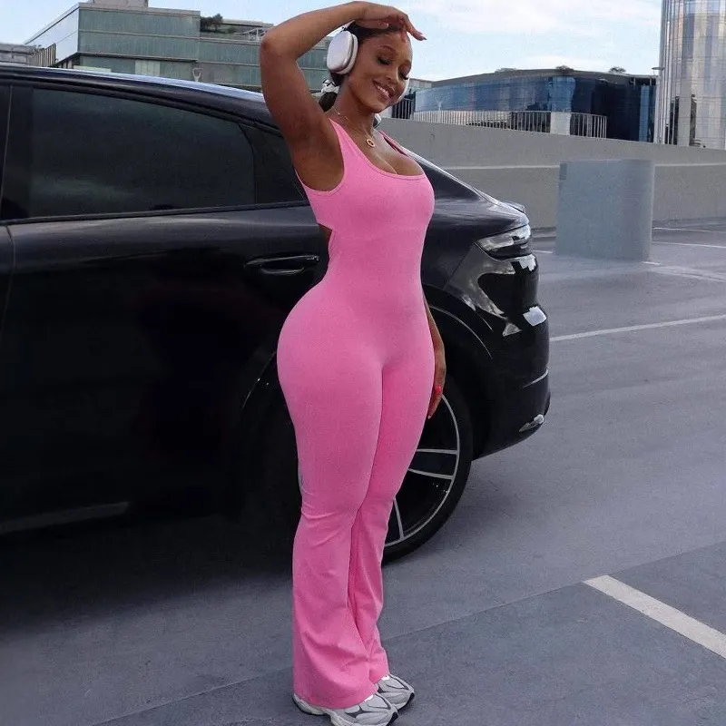 Pink Solid Cut-Out Jumpsuit - NEWME