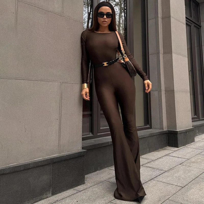 Brown Solid Cut-Out Jumpsuit - NEWME
