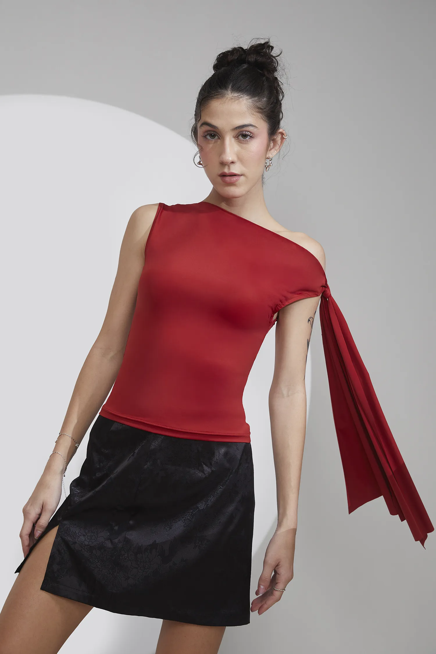 Red Solid Tie Up Top - NEWME