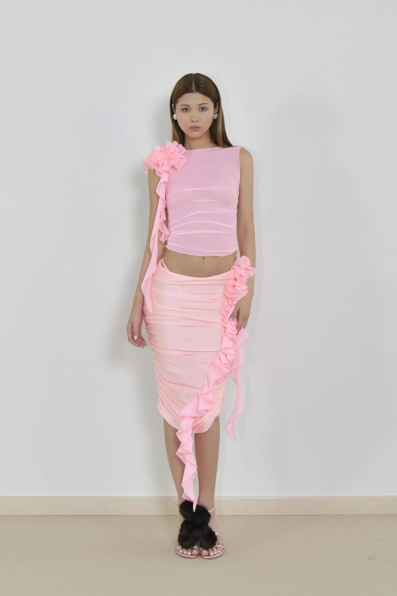 Light Pink Ruffles Detail Coord Set - NEWME