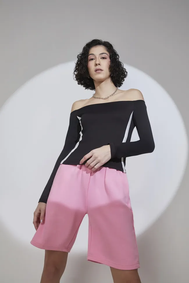 Black Off Shoulder Backless Top - NEWME