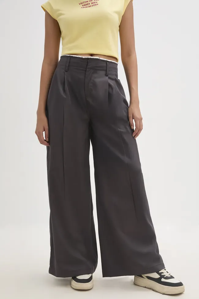 DarkGrey Wide Legged Parallel Trousers - NEWME
