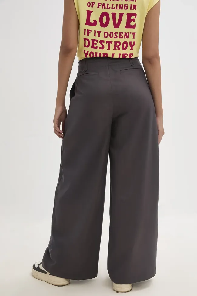 DarkGrey Wide Legged Parallel Trousers - NEWME