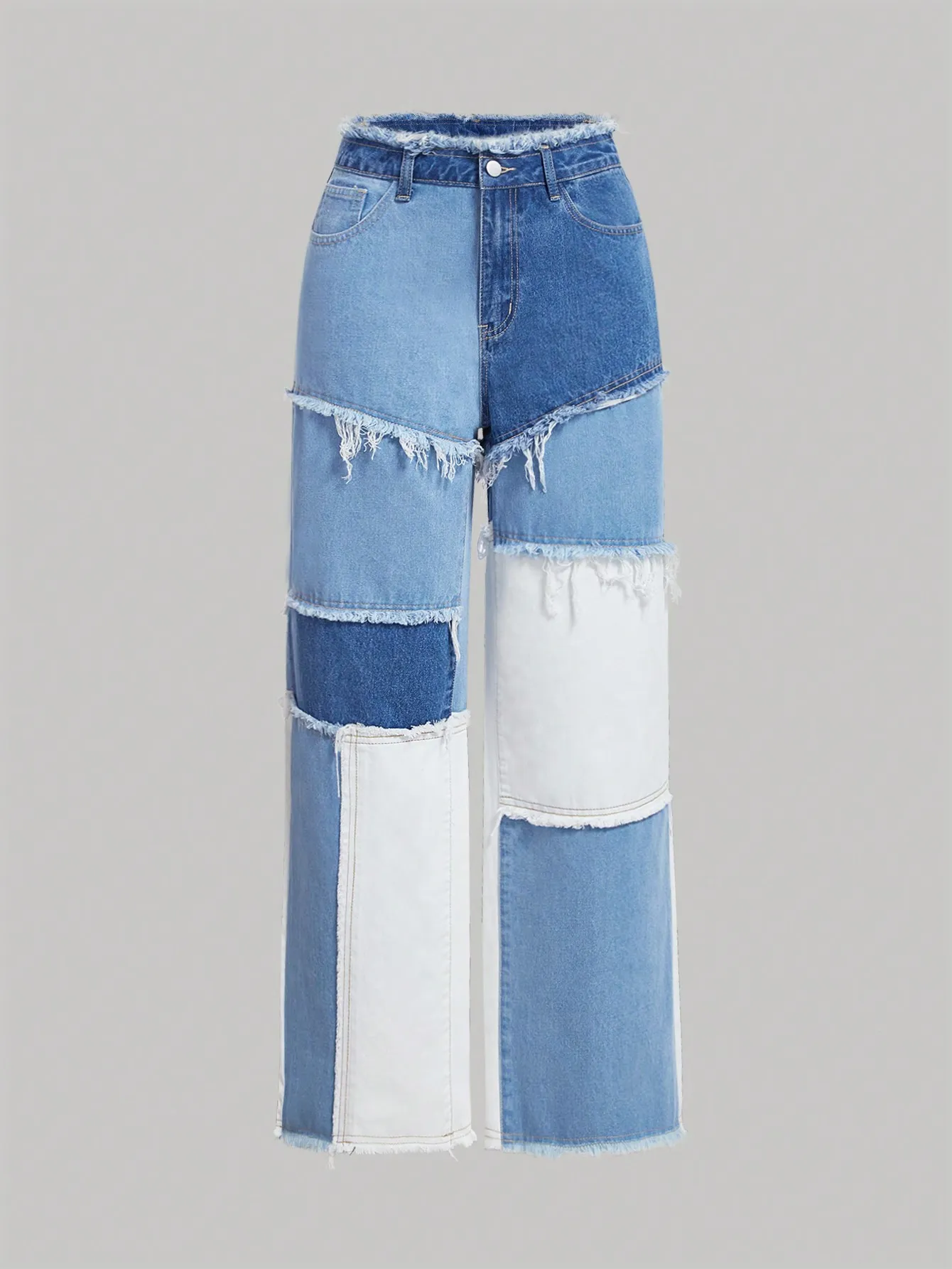 Blue Colorblocked Wide Leg Jeans - NEWME