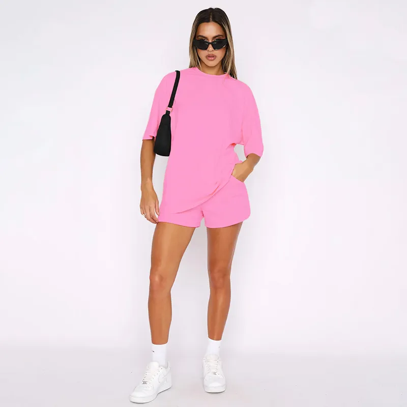 Light Pink Solid Tshirt Shorts Co Ord Set - NEWME
