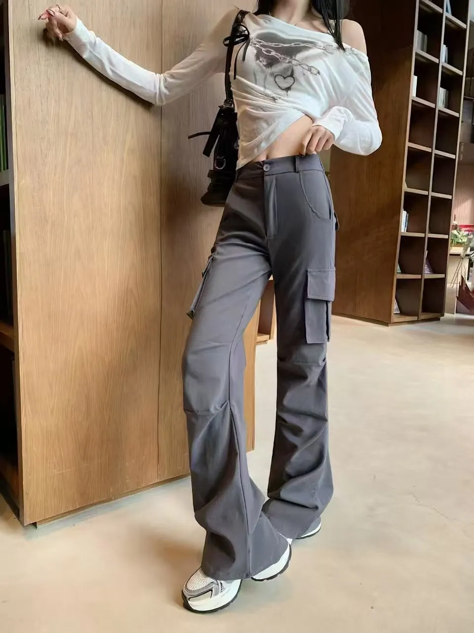 Dark Grey Solid Bootcut Fit Cargo Pants - NEWME