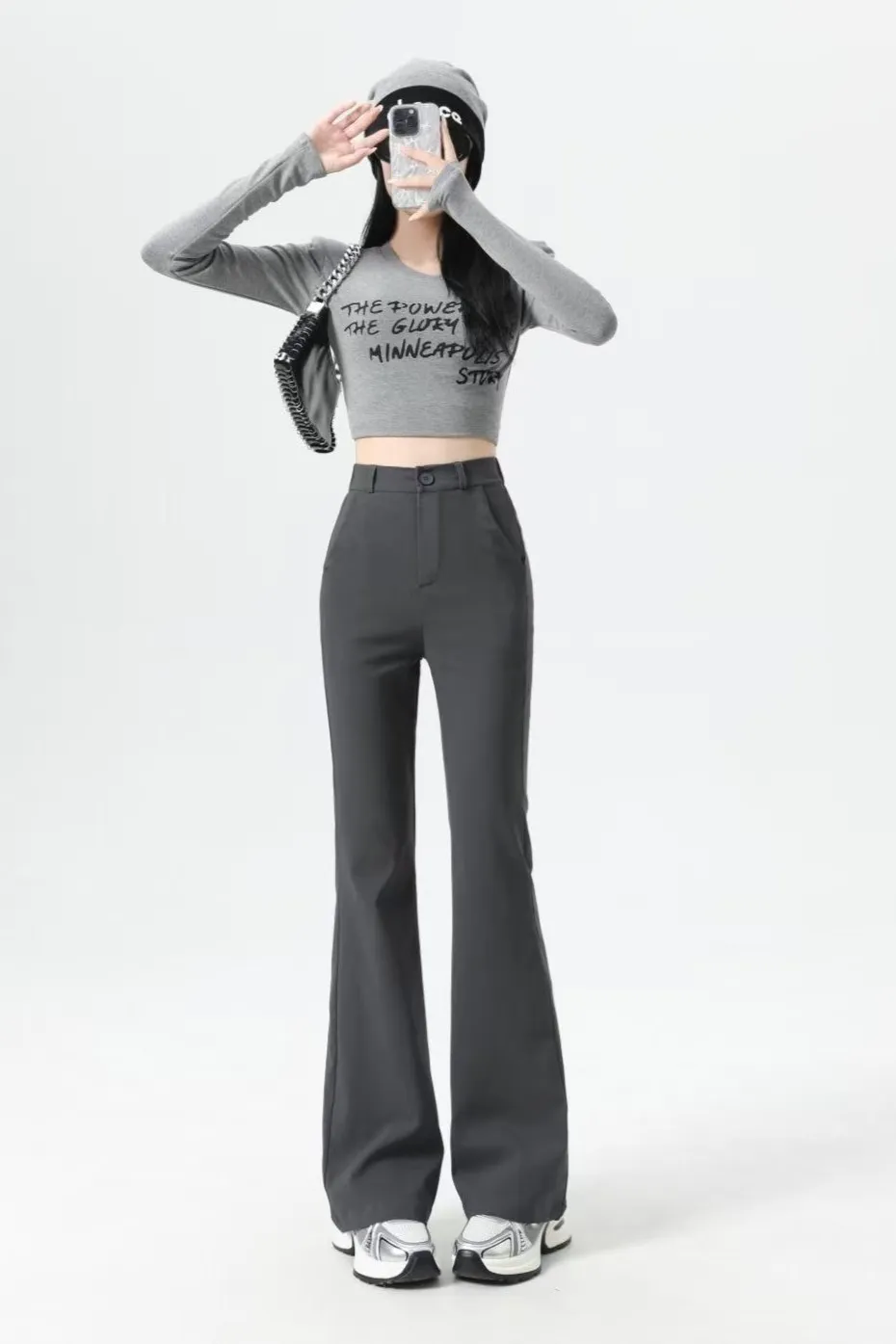 Charcoal High Rise Bootcut Trousers - NEWME