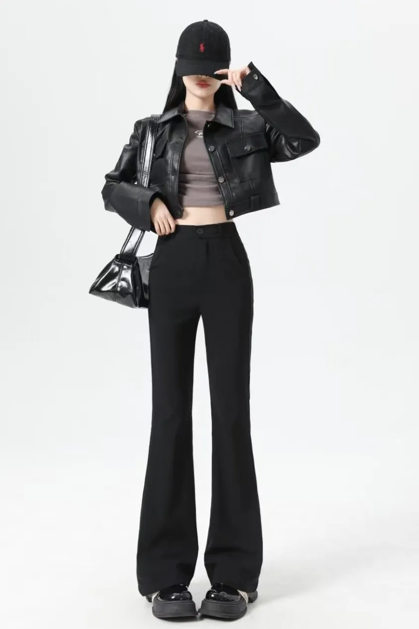 Black High Rise Bootcut Trousers - NEWME