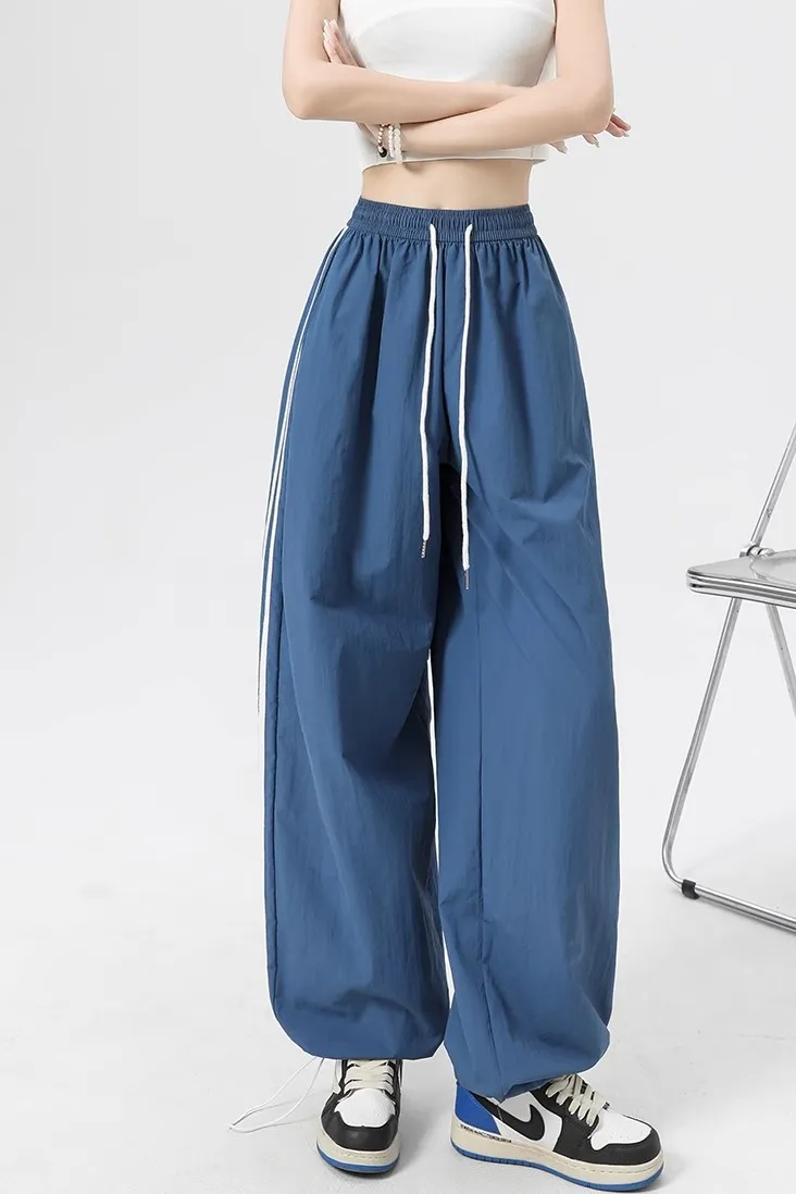 Blue Solid High Rise Joggers - NEWME