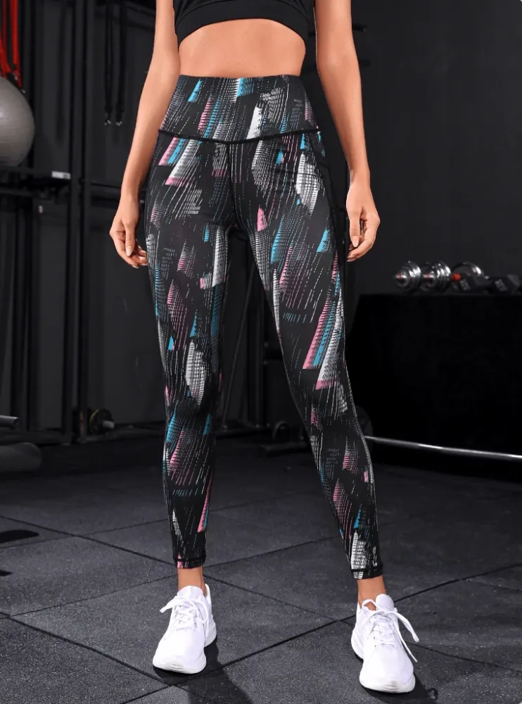 Black Abstract Print Leggings - NEWME