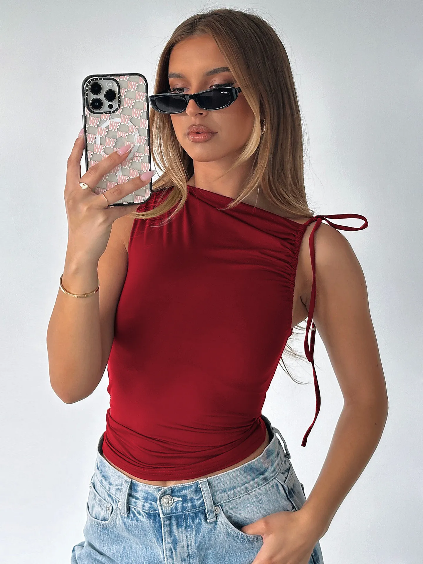 Maroon Asymmetric Neck Crop Top - NEWME