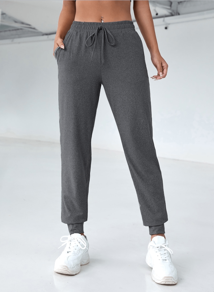 Dark Grey Mid Rise Drawstring Pants - NEWME