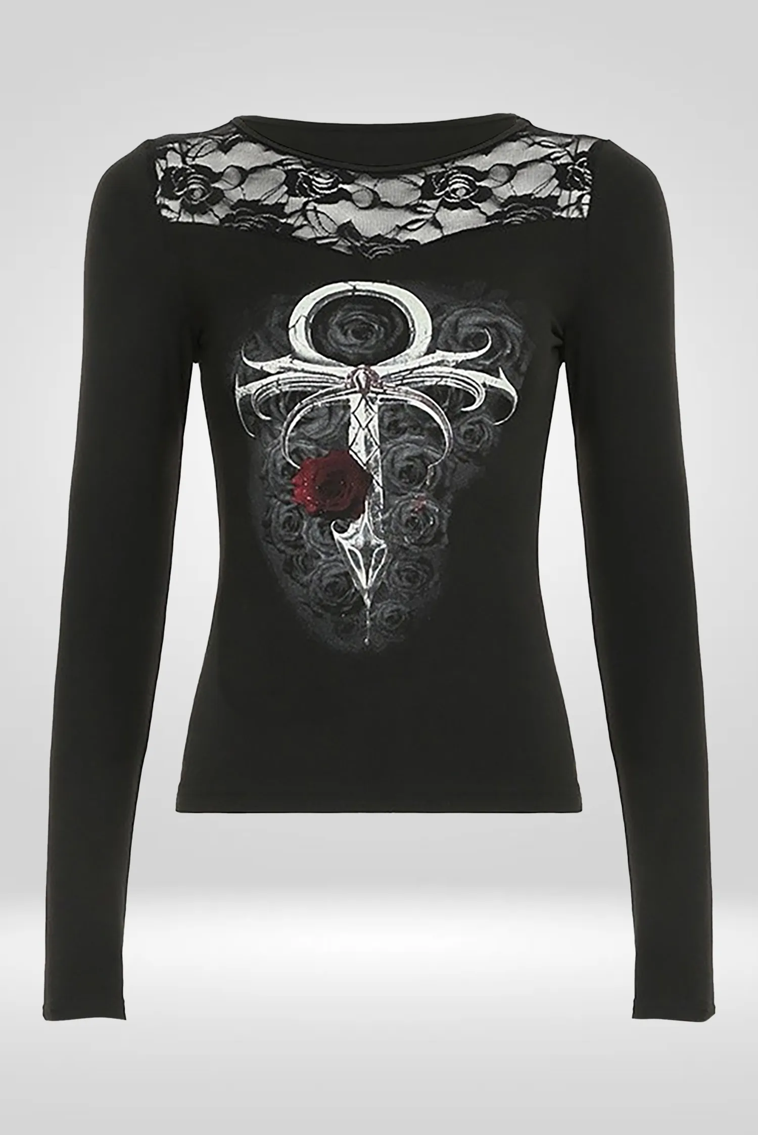 Black Graphic Lace Insert Top - NEWME