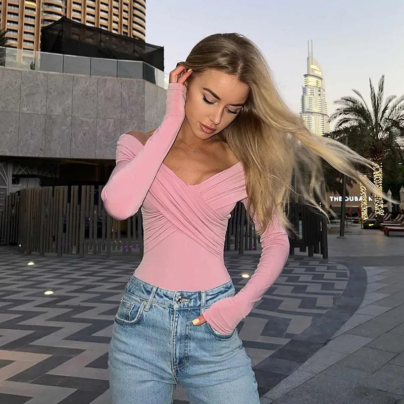 Light Pink Solid Ruched Bardot Top - NEWME