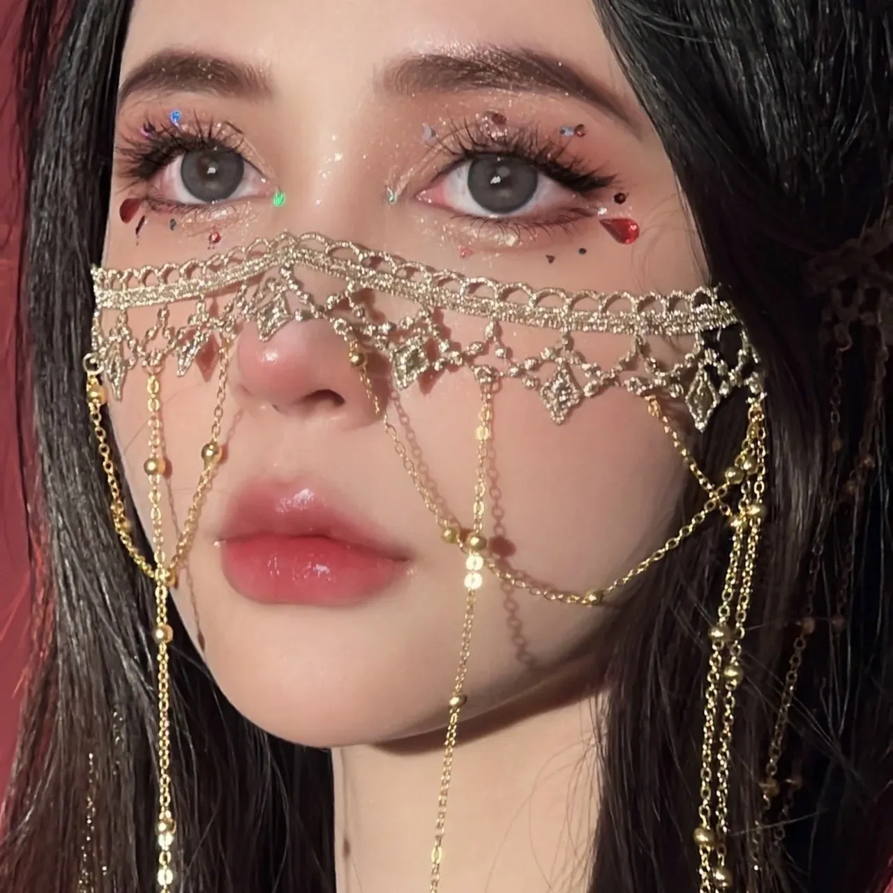 Imitation Crystal Jeweled Face Chain - NEWME