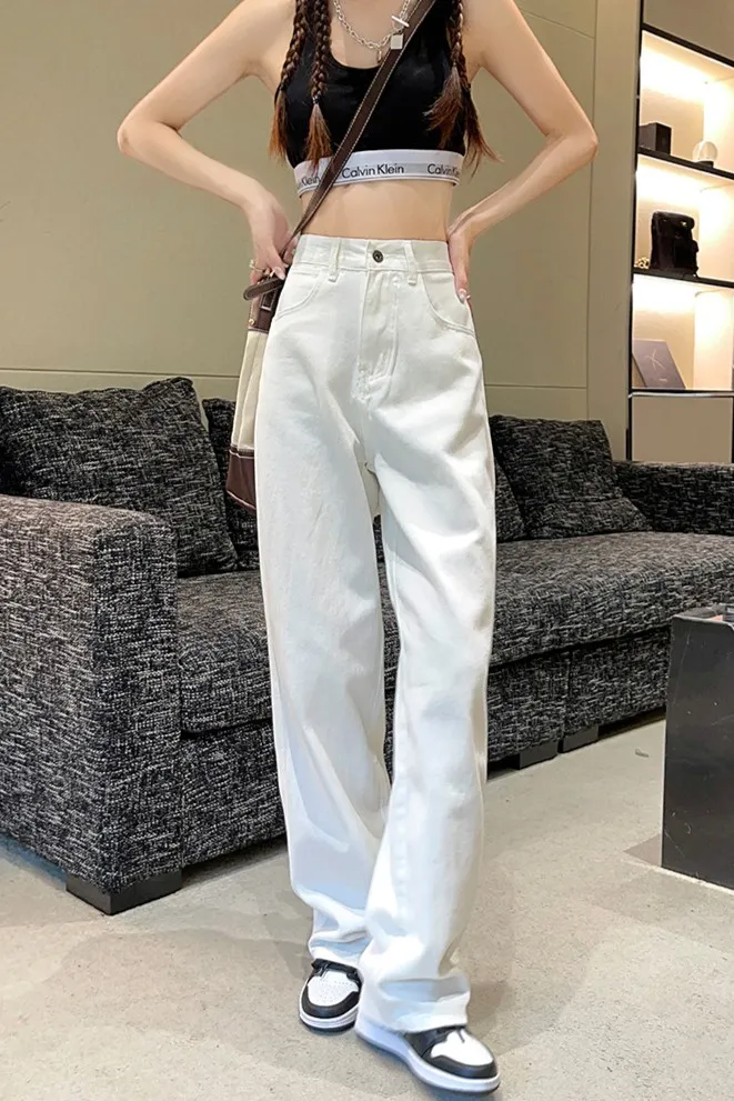 Mid Rise White Denim Pants - NEWME