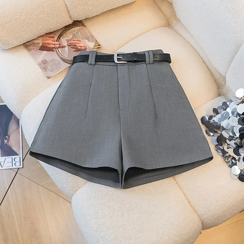 Grey Belted Tailored Micro Mini Shorts - NEWME
