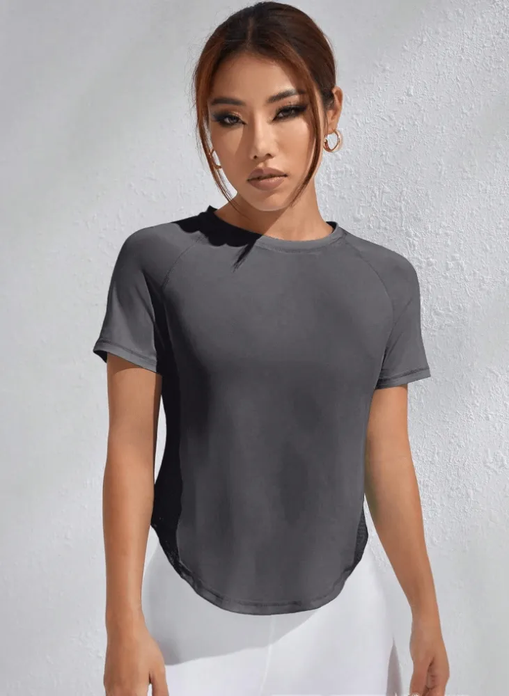 Dark Grey Solid High Low Crop Tshirt - NEWME